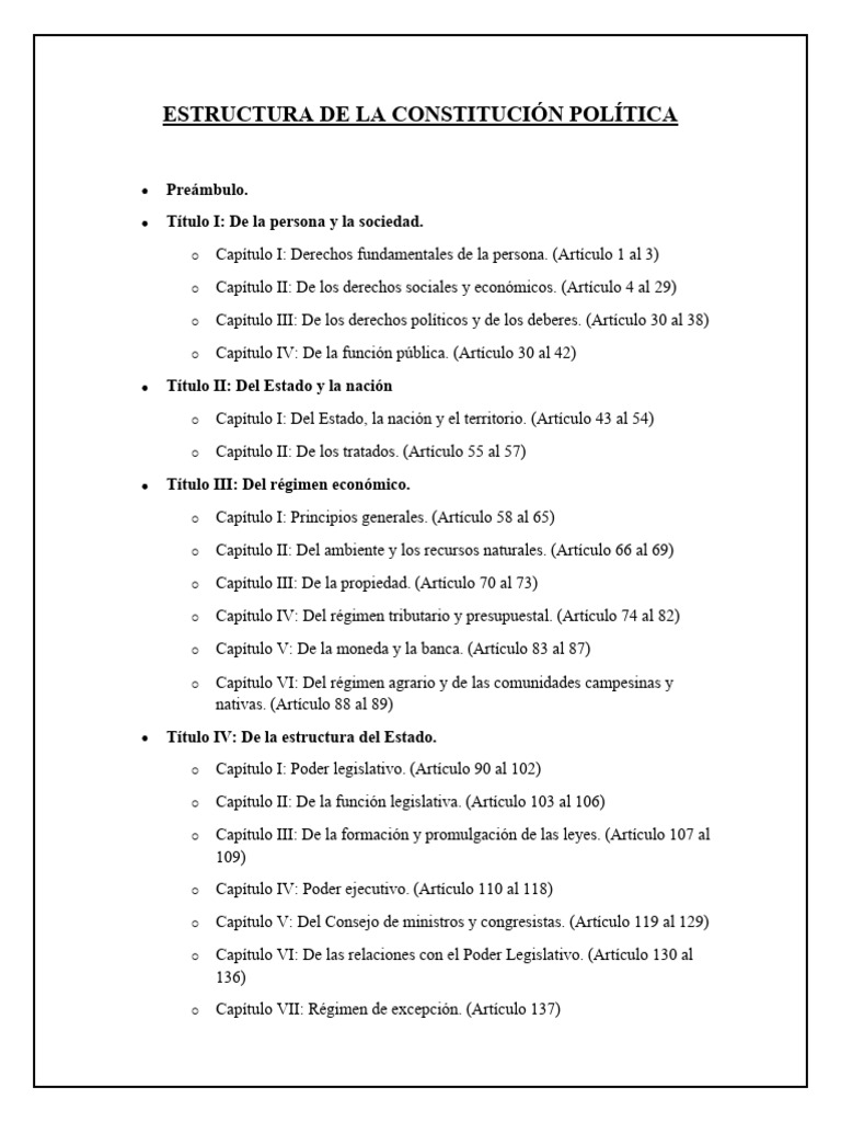 Estructura de La Constitución Política Peruana | PDF | Derecho Constitucional | Gobierno