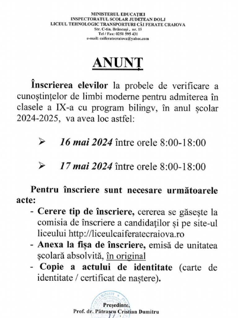 Anunt Probe Bilingv 2024 | PDF