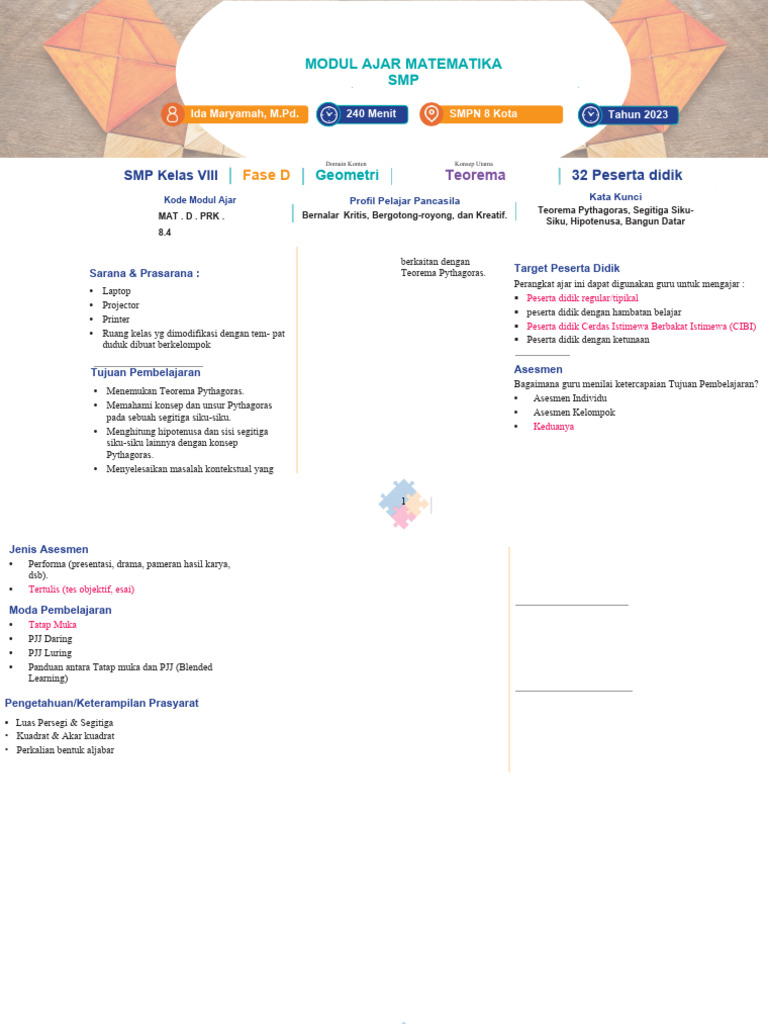 Modul Ajar Phytagoras | PDF
