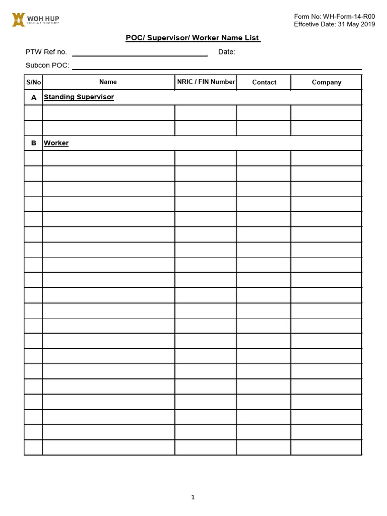 Worker Namelist Form | PDF