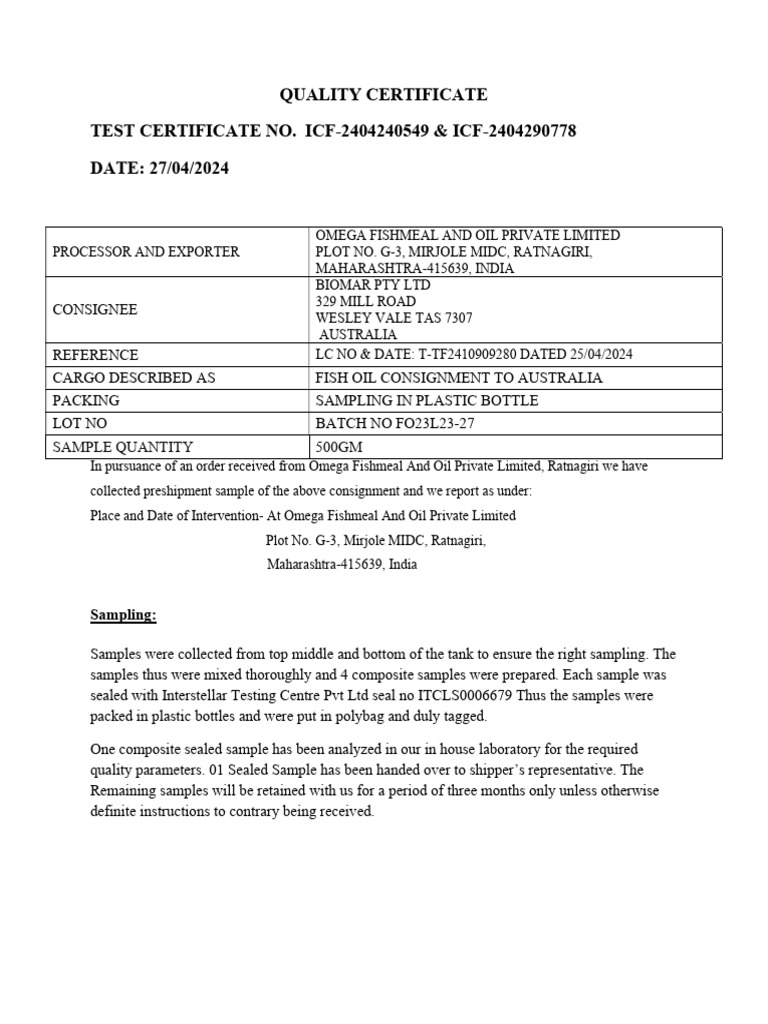 Quality Certificate | PDF