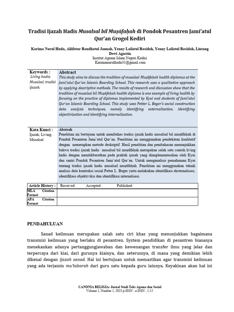 Tradisi Ijazah Hadis Musalsal di Pesantren | PDF | Agama & Spiritualitas