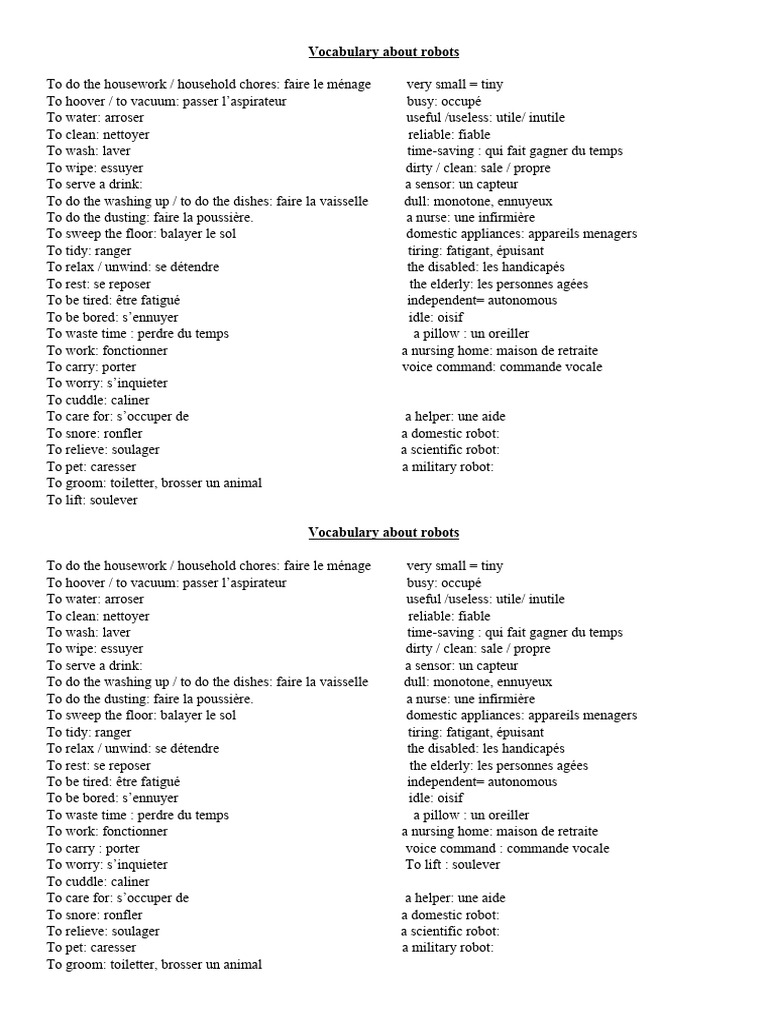 Robot Vocabulary for Caregivers | PDF | Robotics | Machines