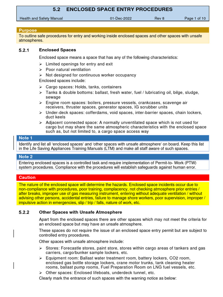 5.2 Enclosed Space Entry | PDF | Oil Tanker