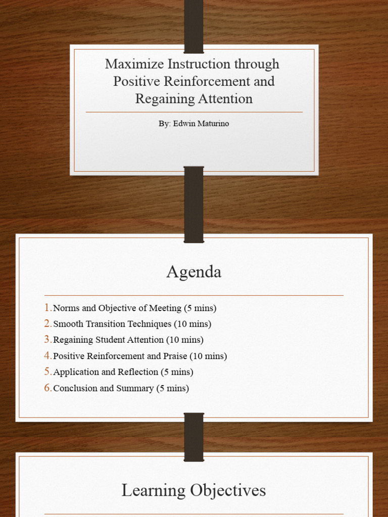 Edwin Maturino - Maximize Instruction Through | PDF | Reinforcement | Teachers