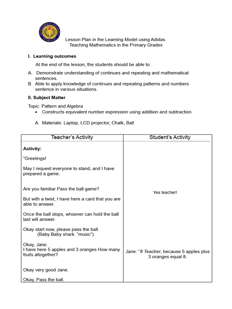 Adidas Lesson Plan in Math | PDF | Mathematics | Learning