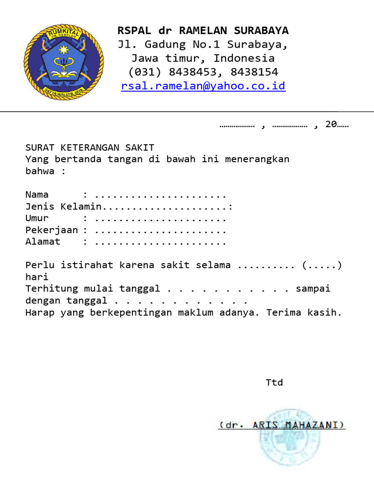 Surat Keterangan Sakit RSPAL Surabaya | PDF