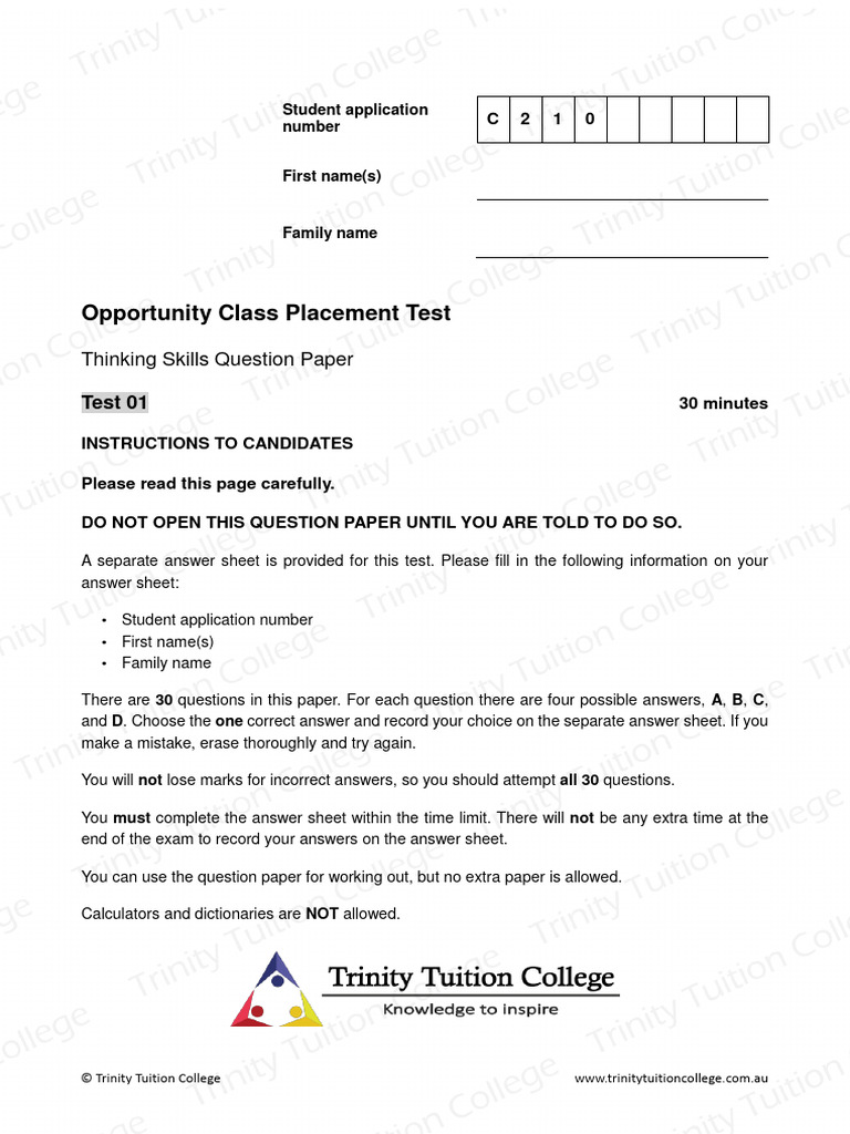 OC Thinking Skills Test Paper 01 | PDF | Copyright | Healthy Diet