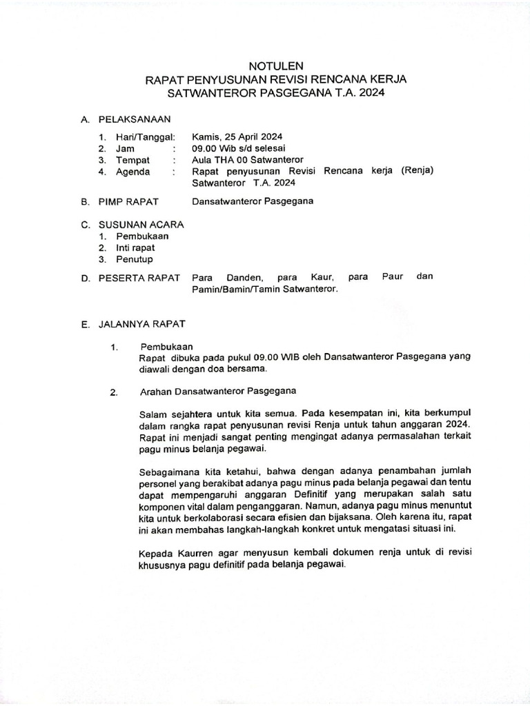 Notulen Rapat Revisi Renja | PDF