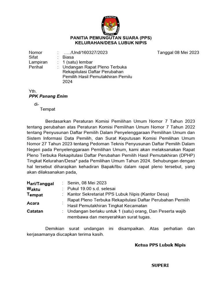 Draft Undangan DPHP PPS | PDF