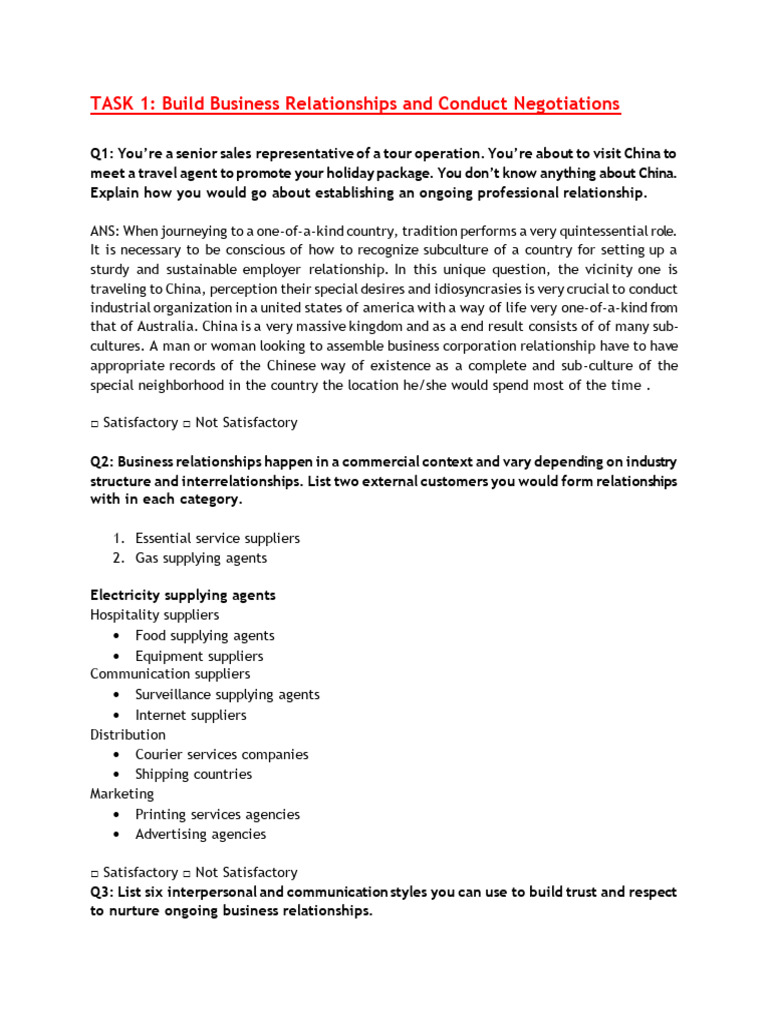 Task 1 Build Business Relationships and Conduct Negotiations | PDF ...