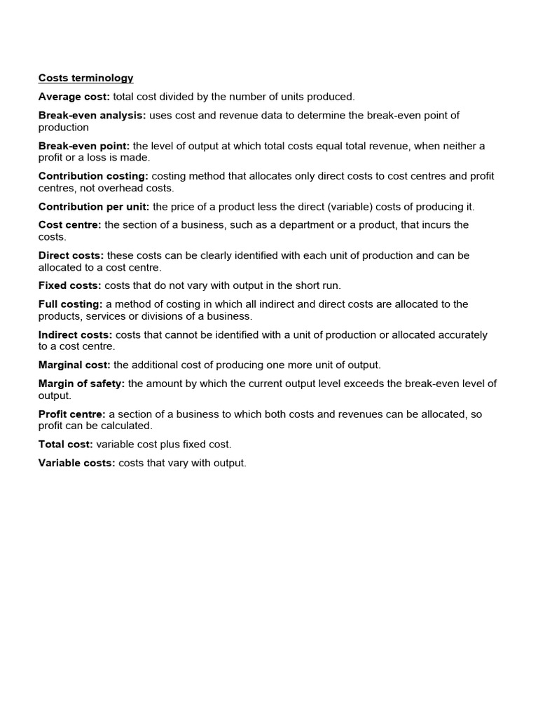 Costs Terminology | PDF