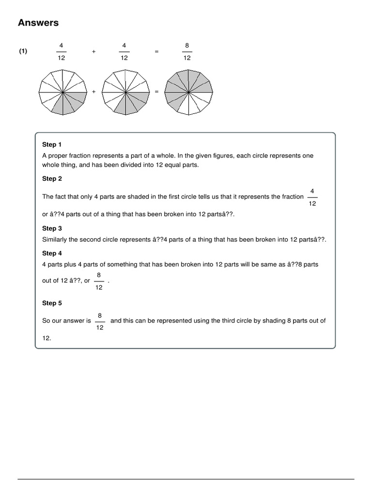 Grade 4 Fractions Answers | PDF | Mathematical Concepts | Mathematical Notation