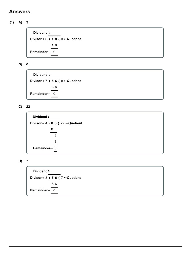 Grade 4 Division Answers | PDF | Division (Mathematics) | Abstract Algebra