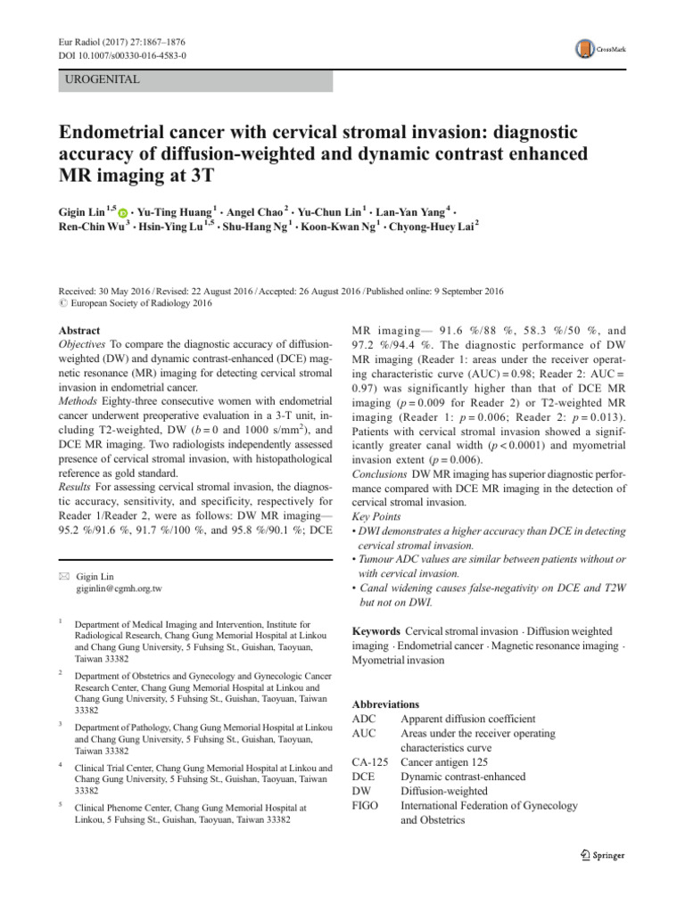 Endometrial Cancer With Cervical Stromal Invasion: Diagnostic Accuracy ...