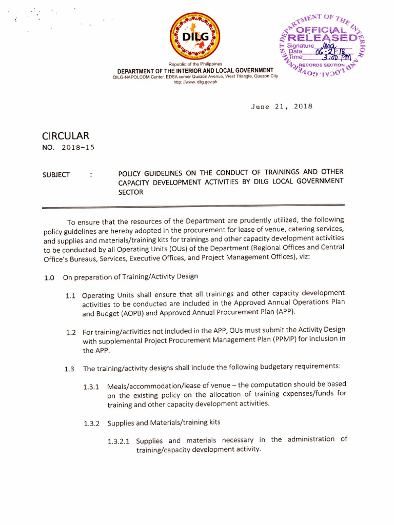 Circular 2018 15 - Policy Guidelines On The Conduct of Trainings Other ...