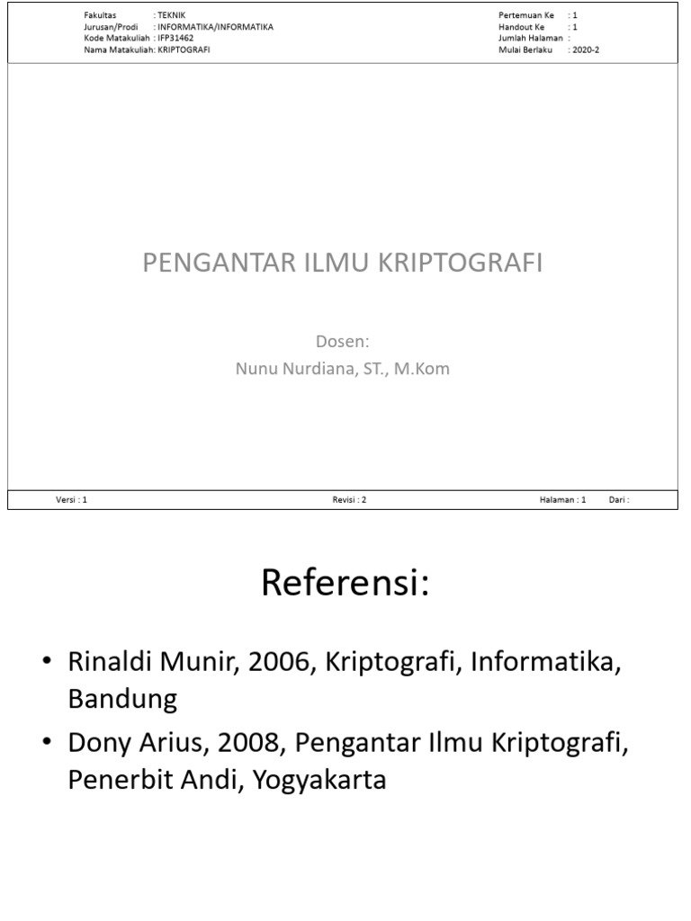 01 - Pengantar Ilmu Kriptografi | PDF