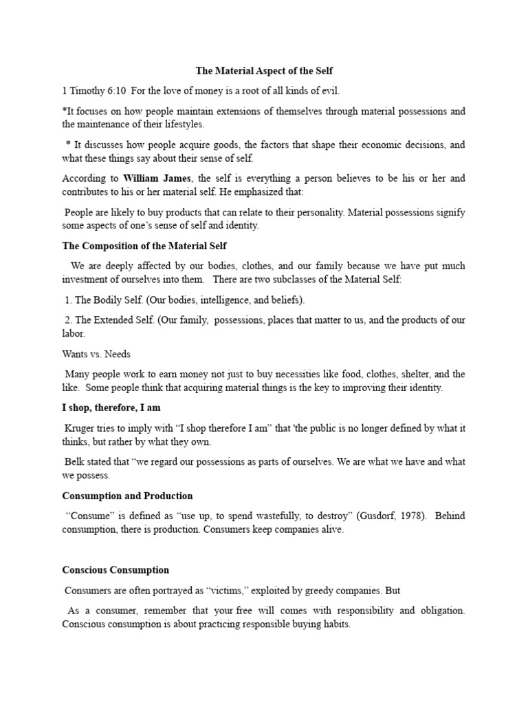The Material Aspect of The Self HAND OUT | PDF | Consumerism | Behavioural Sciences