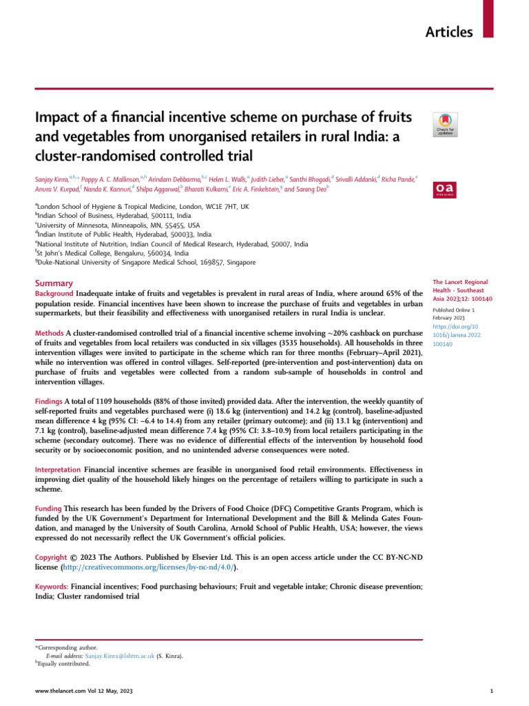 Impact of A Financial Incentive Scheme On Purchase | PDF | Grocery Store | Food Security