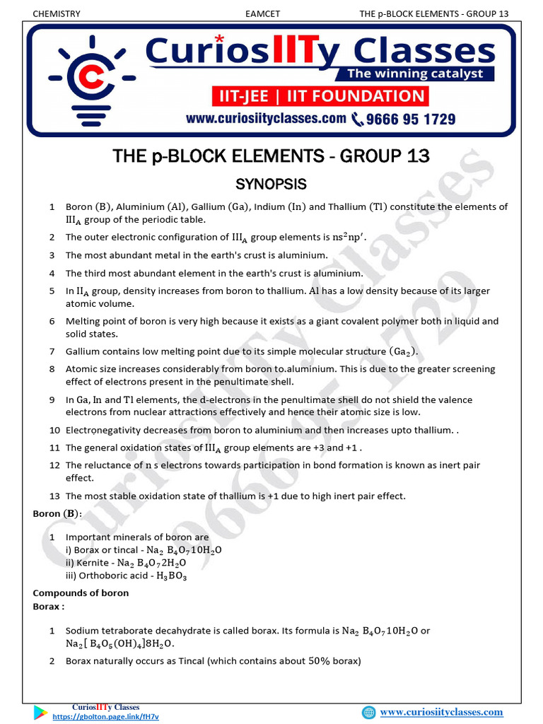 THE p-BLOCK ELEMENTS - GROUP 13 | PDF | Boron | Aluminium
