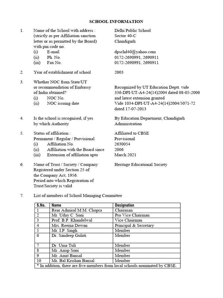 Delhi Public School Chandigarh Info | PDF
