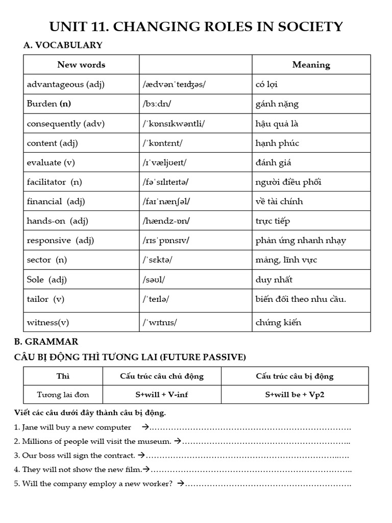Changing Roles in Society: Vocabulary & Grammar | PDF | Learning ...