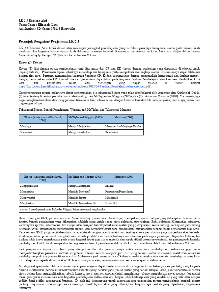 LK 2.3 Rencana Aksi | PDF