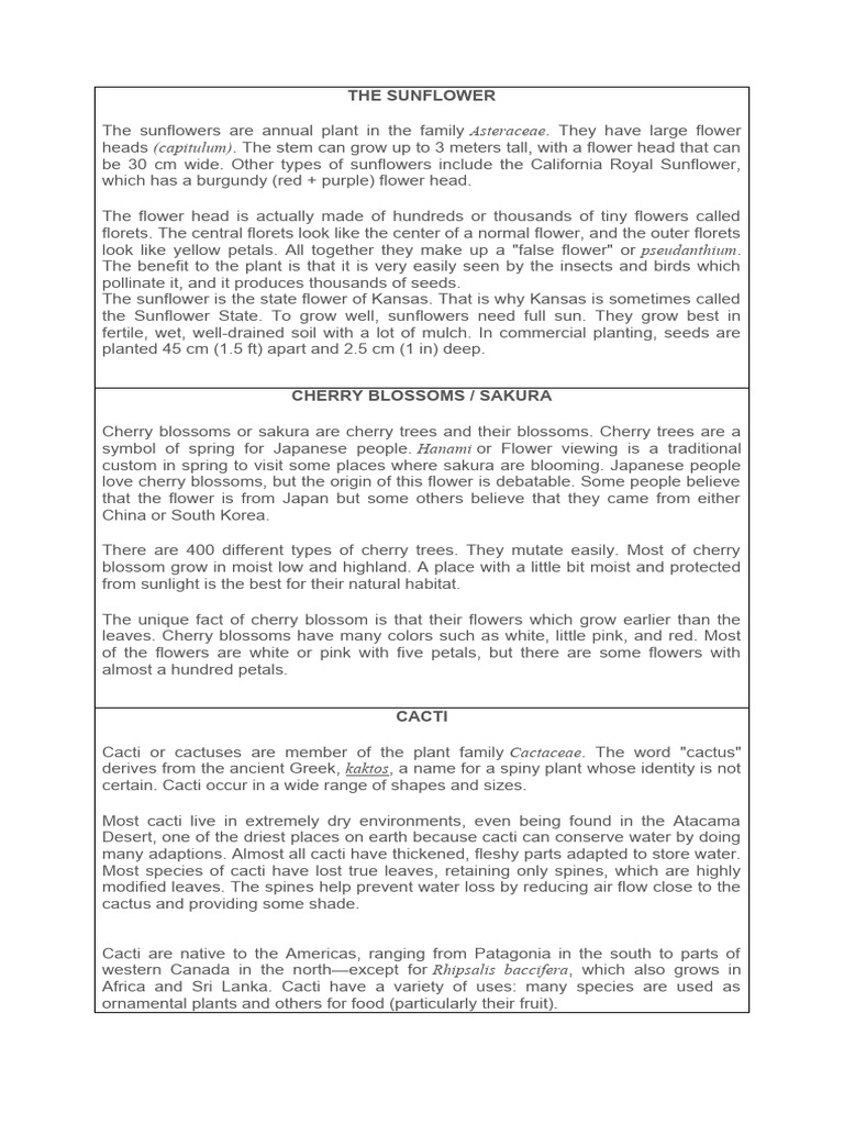 EXAMPLES OF REPORT TEXT | PDF | Camel | Flowers