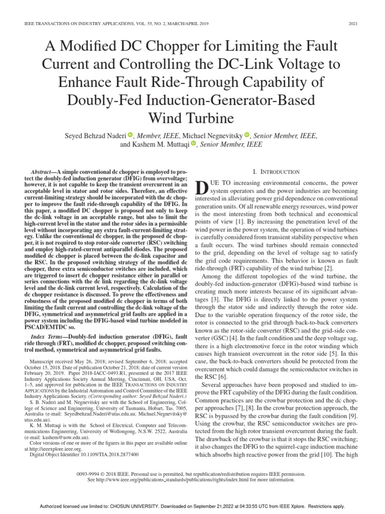 A Modified DC Chopper For Limiting The Fault Current and Controlling ...