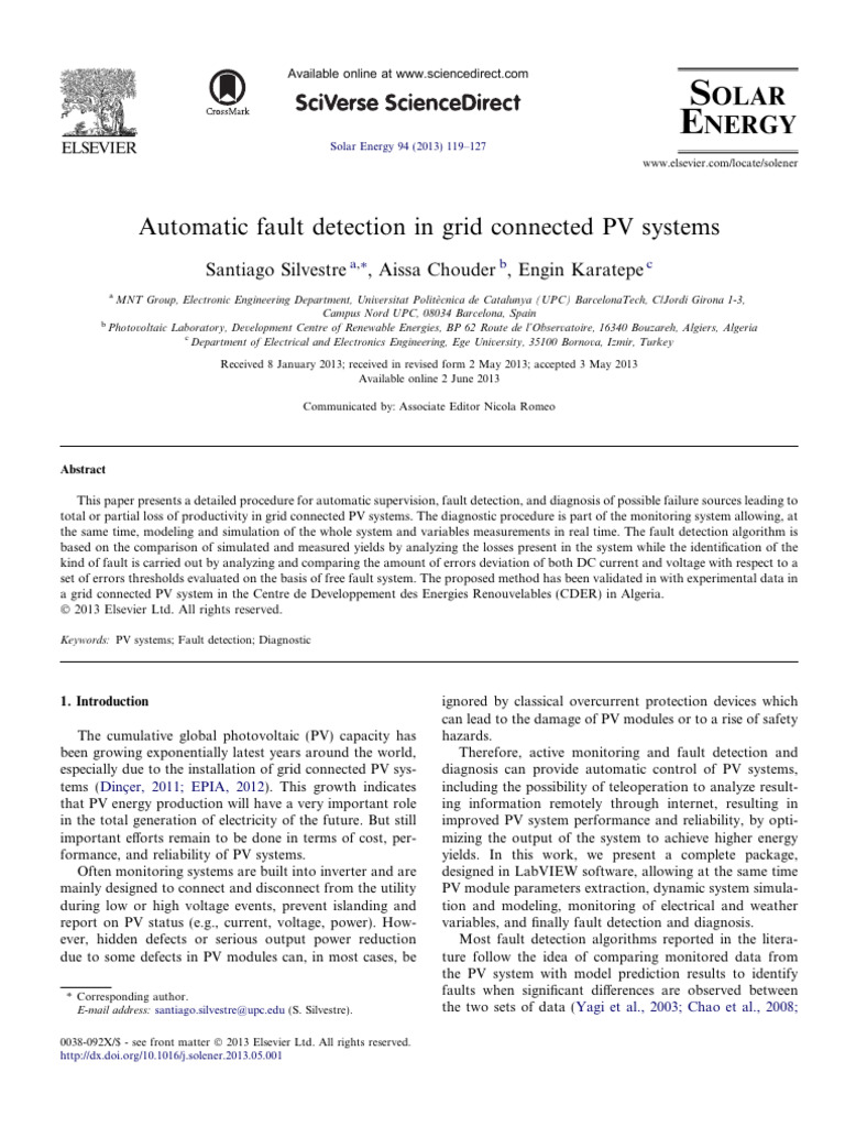 Automatic Fault Detection in Grid Connected PV Systems | Download Free PDF | Photovoltaic System ...