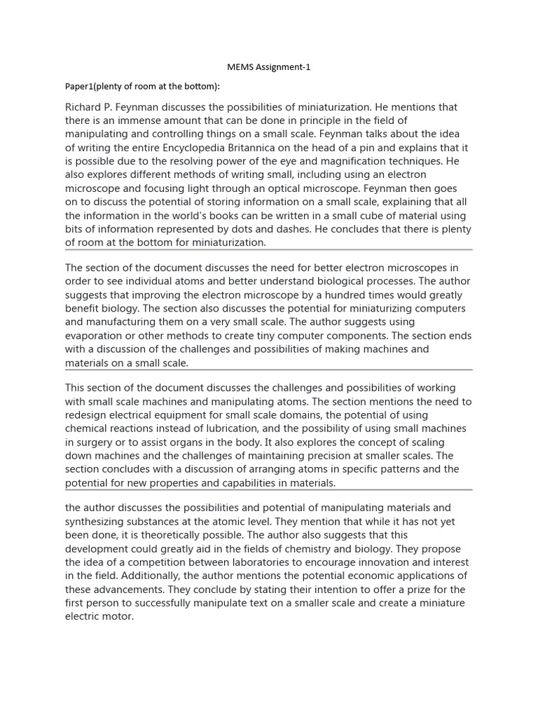 MEMS Assignment | PDF | Nanotechnology | Physical Sciences