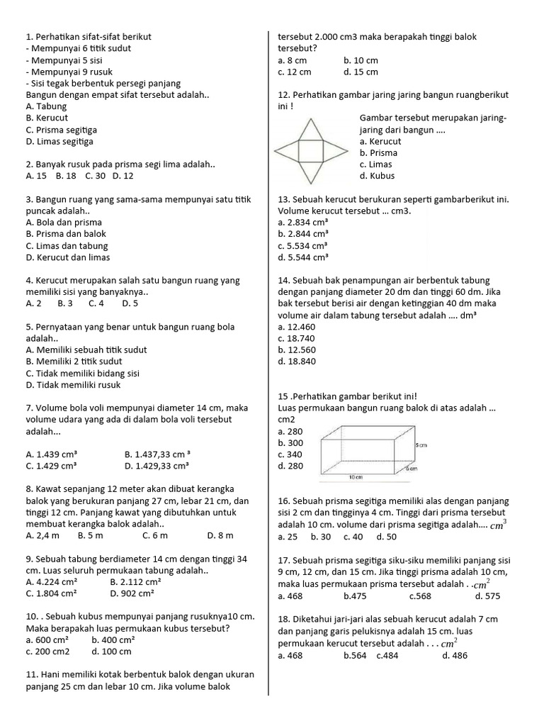 Soal Matematika: Bangun Ruang dan Lingkaran | PDF | Griya & Taman | Seni