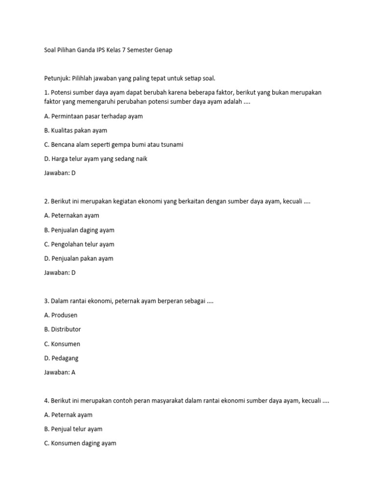 Soal Pilihan Ganda IPS Kelas 7 Semester Genap | PDF | Pengelolaan Keuangan & Uang | Ilmu Sosial