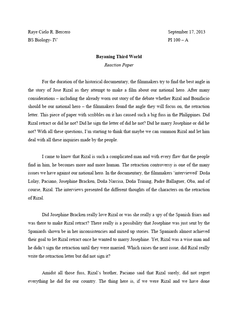 Bayaning 3rd World - Reaction | PDF