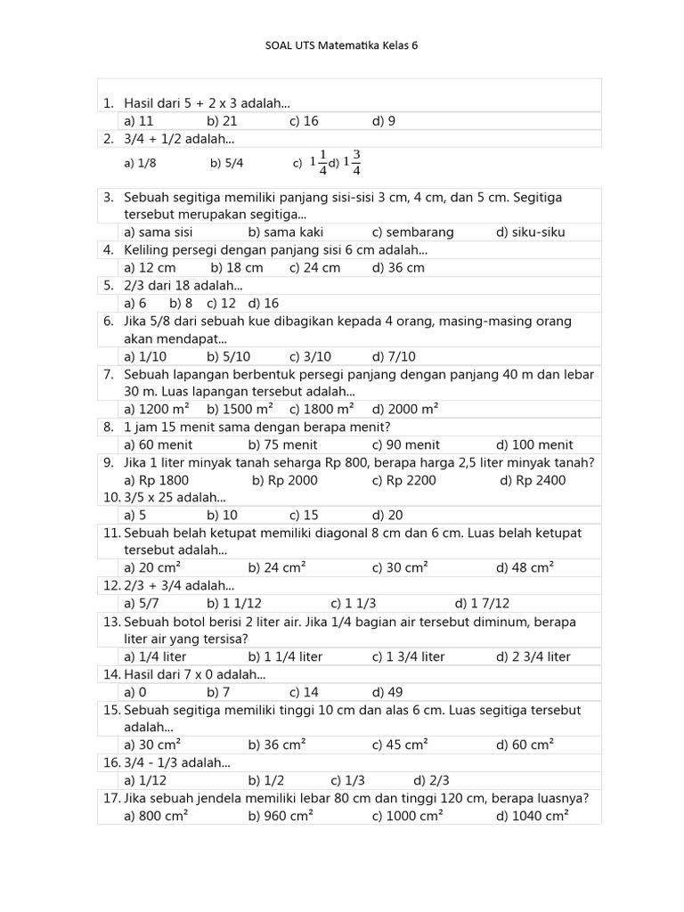 Soal UTS Kls 6 SMT 2 Siswa | PDF