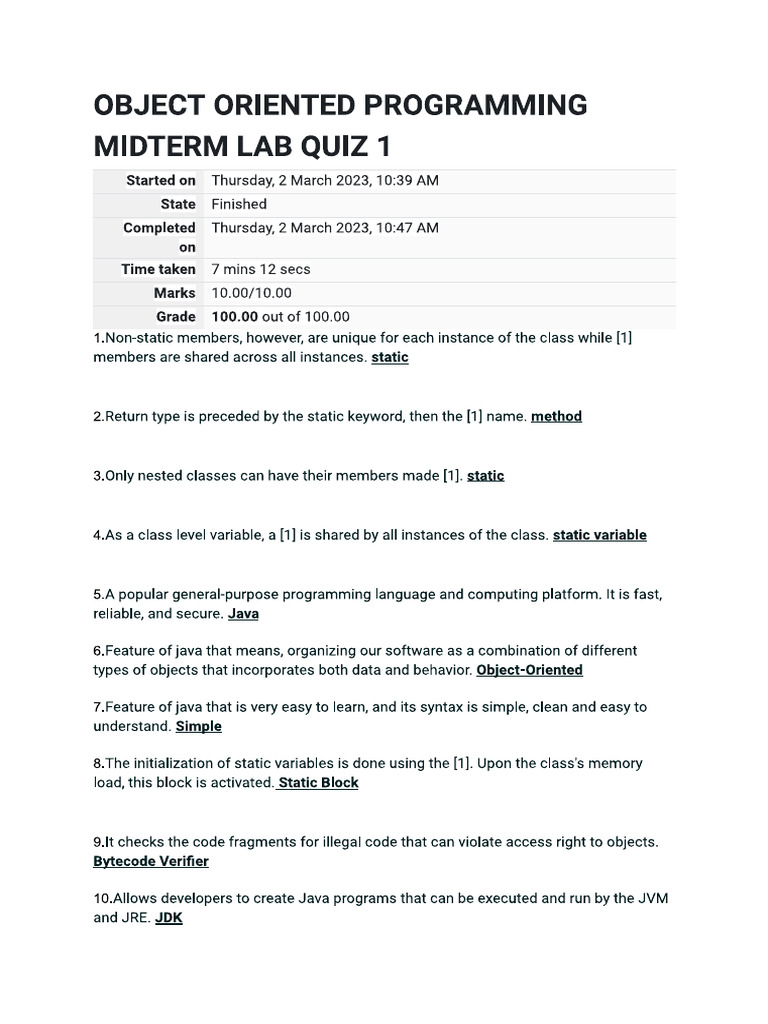 Oop MQ1 Lab | PDF