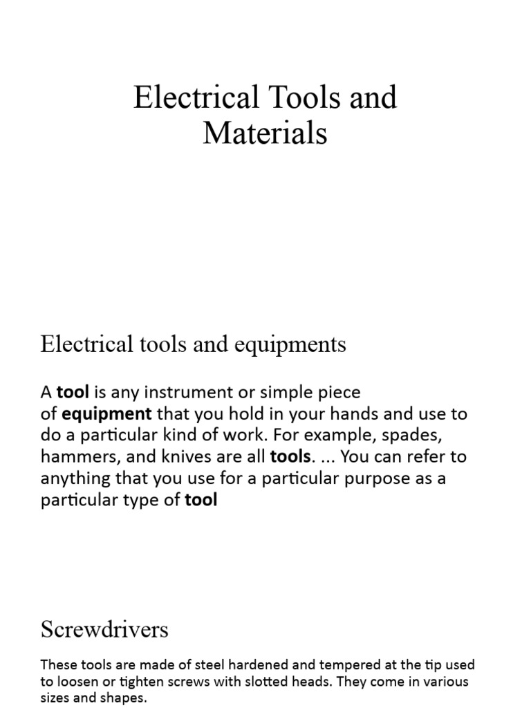 Essential Electrical Tools and Materials | PDF | Ac Power Plugs And ...