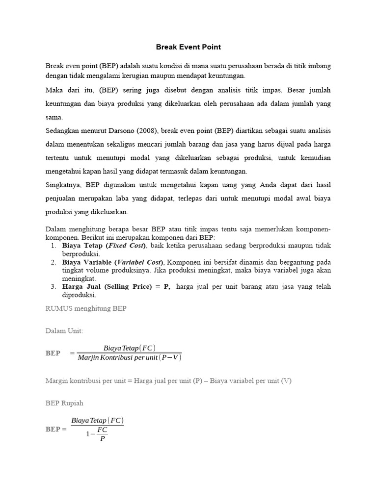 Kegiatan 4 XI Genap Break Event Point (BEP) | PDF