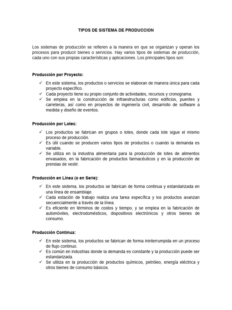 Tipos de Sistema de Produccion | PDF | Lean Manufacturing | Ingeniería Tipos de Sistema de Produccion | PDF | Lean Manufacturing | Ingeniería