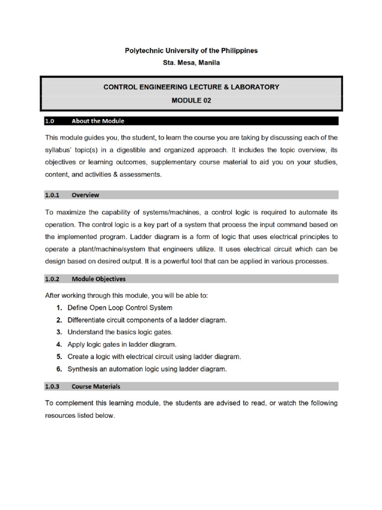 Control Engineering Module 02 - Ladder Diagram | PDF Control Engineering Module 02 - Ladder Diagram | PDF