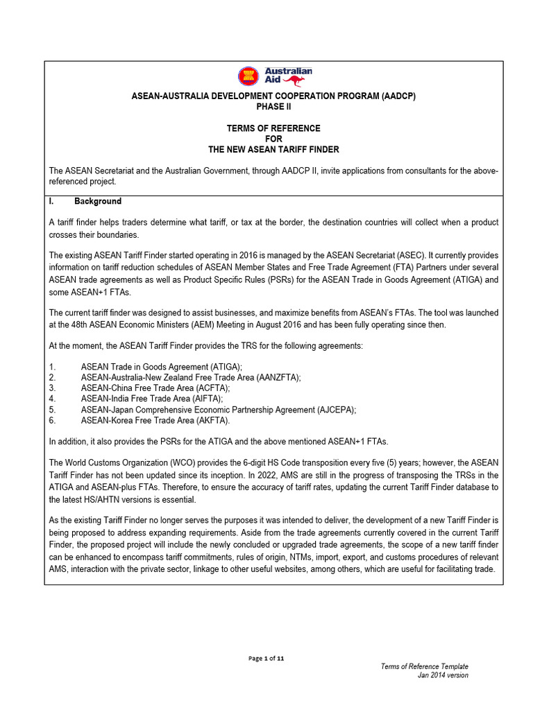 Terms of Reference - New ASEAN Tariff Finder 26Oct2022-Final | PDF ...