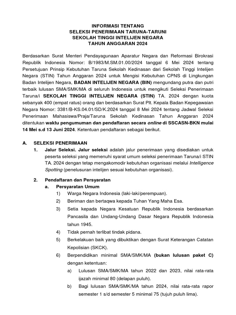 Info Rekrutmen Stin Tahun 2024 | PDF | Pengelolaan Keuangan & Uang