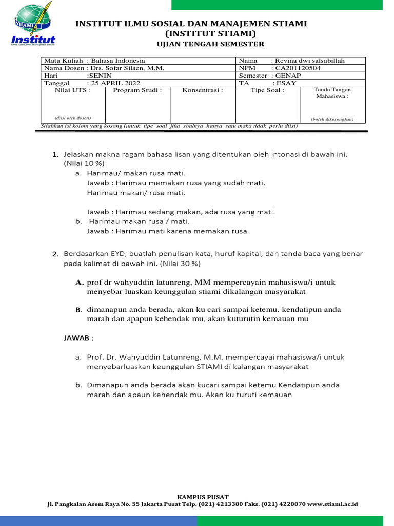 Uts B.indo Vina | PDF | Seni & Disiplin Bahasa | Kajian Bahasa Asing