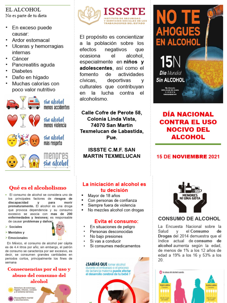 Triptico de Dia Nacional de No Alcohol | PDF | Alcoholismo ...