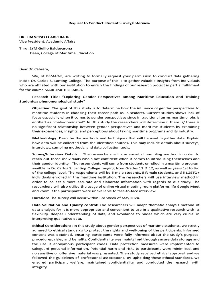 Request To Conduct Data Gathering | PDF | Informed Consent | Data