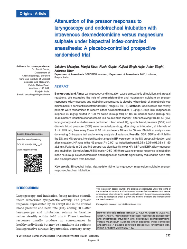 Attenuation of The Pressor Responses To.3 | PDF | Anesthesia | Medical ...