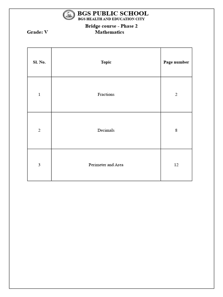 GRADE-V Phase 2 Bridge Course | PDF | Area | Length