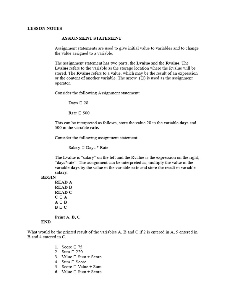 Assignment Statement In Programming Pdf Algorithms Computer 8397