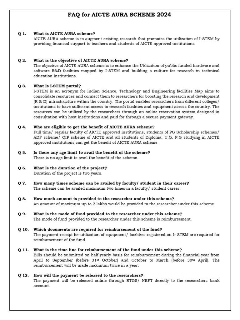 AICTE AURA Scheme 2024 Guide | PDF | Computers