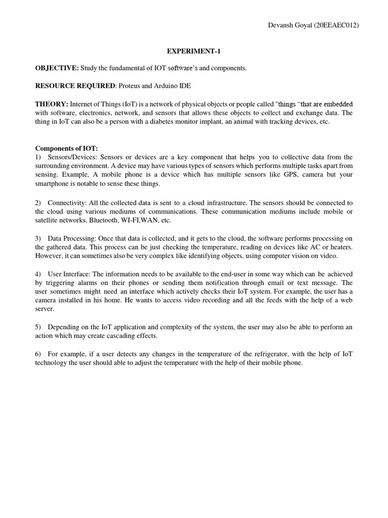 Devansh IOT Exp 1-Merged | PDF | Internet Of Things | Arduino